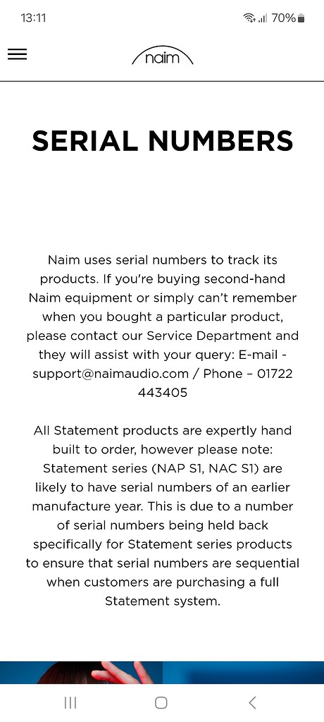 Traceability serial number removed from website - Hi-Fi Corner - Naim Audio - Community